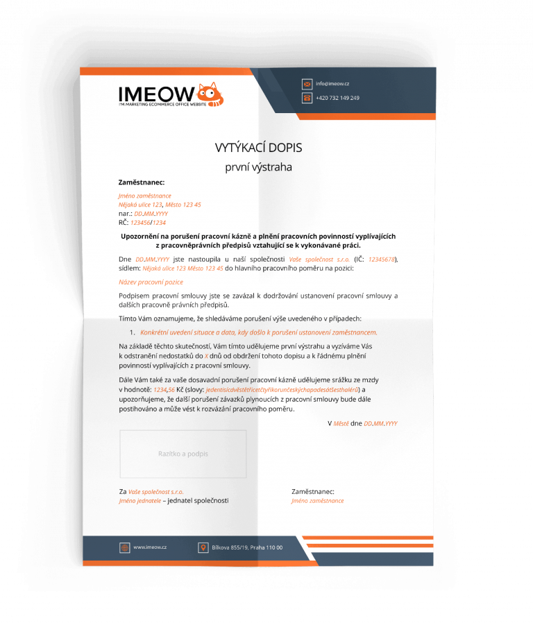 Výpověď zaměstnanci – Imeow